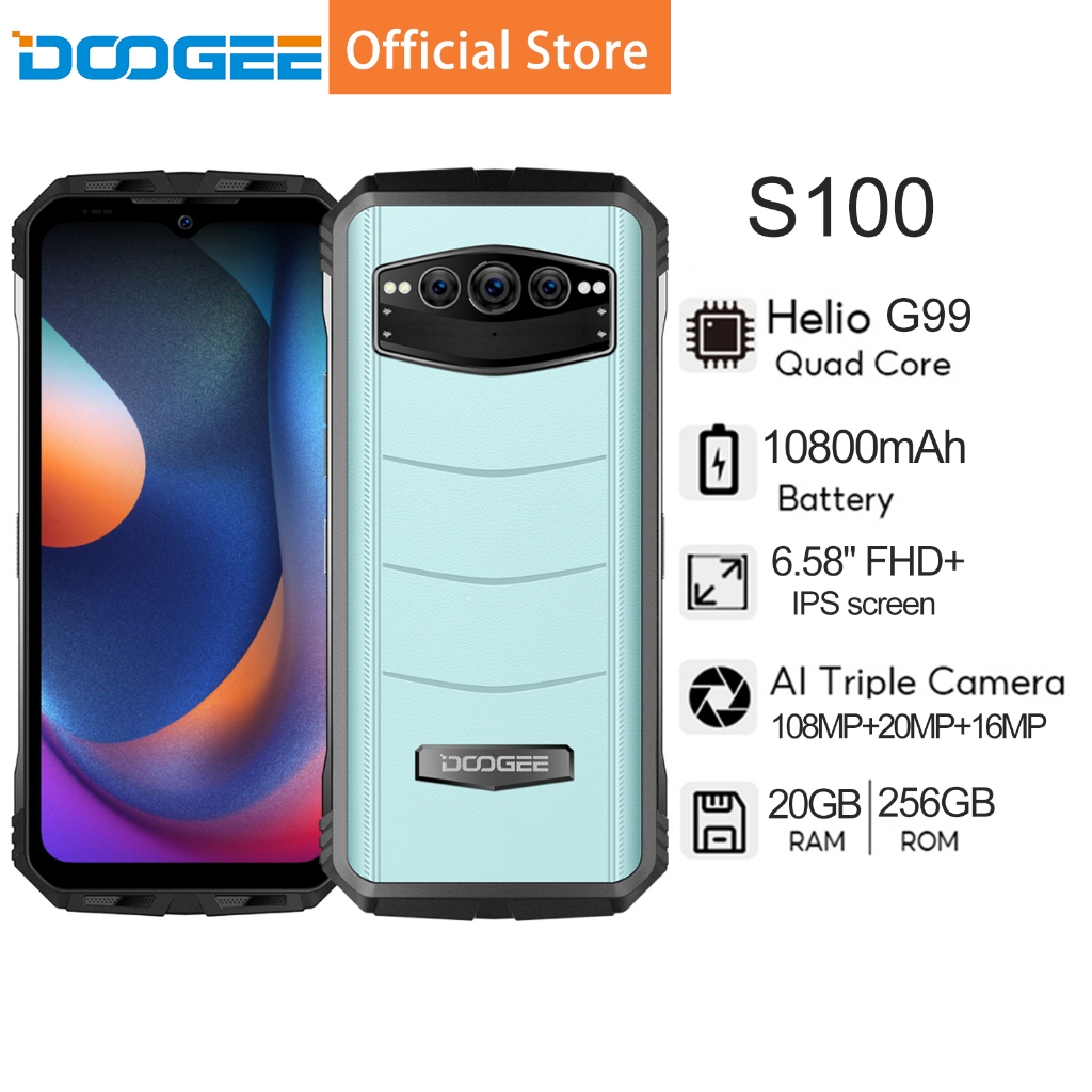 DOOGEE S100 6.58" FHD+ 20GB+256GB Rugged Phone 120Hz 10800mAh 66W Fast Charging Handphone ...