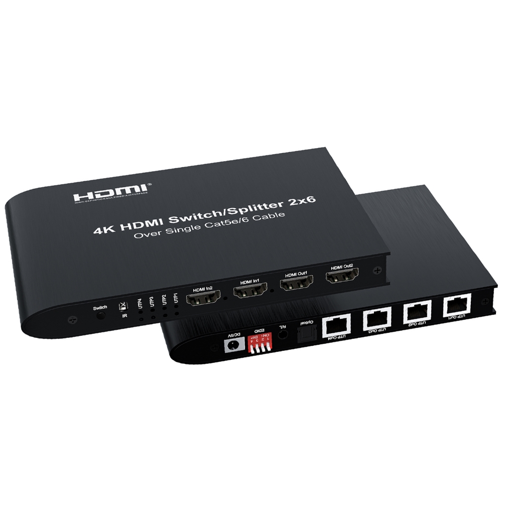 4K 2x6 HDMI Switch Splitter 100m EDID 2 In 2 Out with 4 RJ45 Cat6 Cable ...