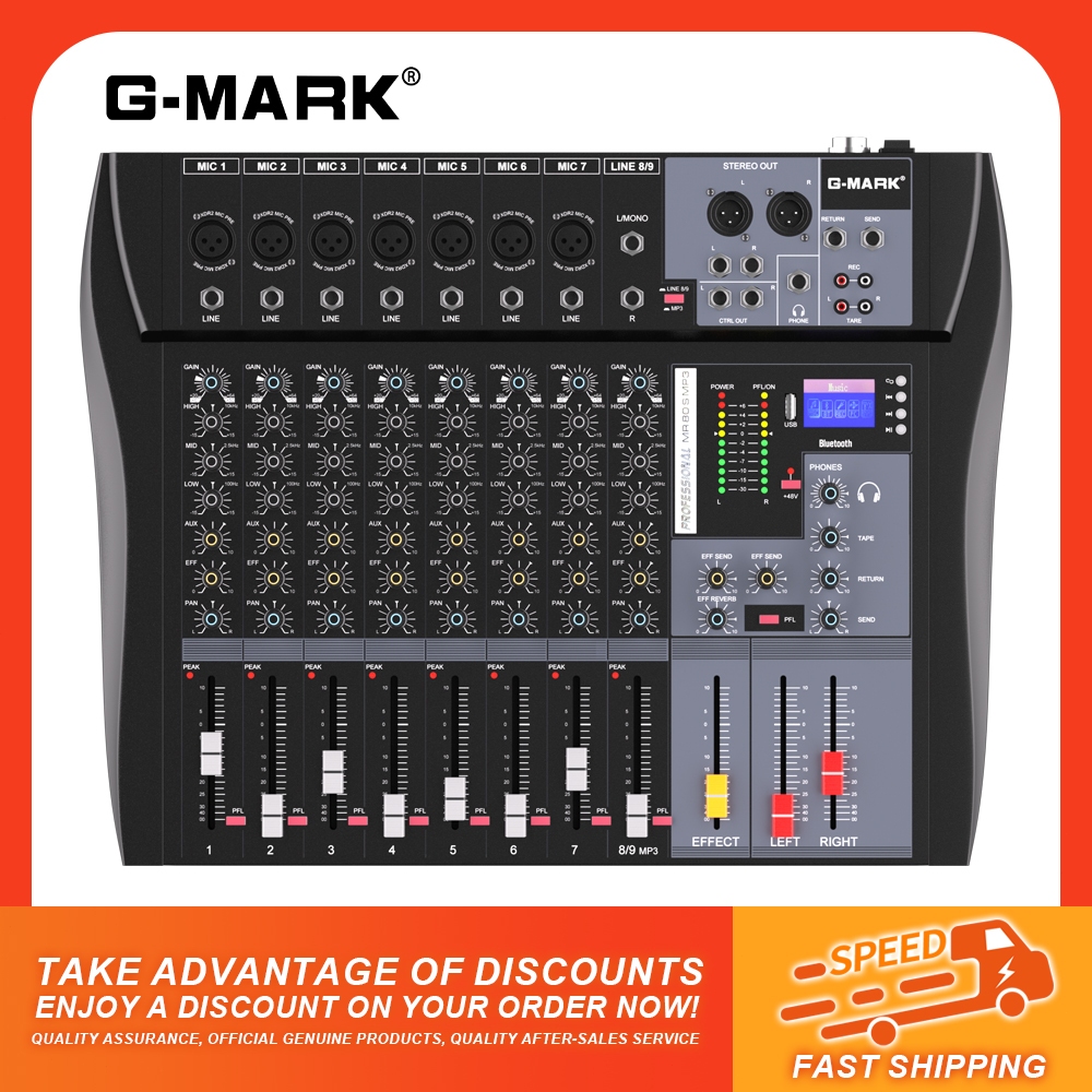 G-MARK MR80S 8 Channel DJ Mixer Stage Audio Mixer Multipurpose ...