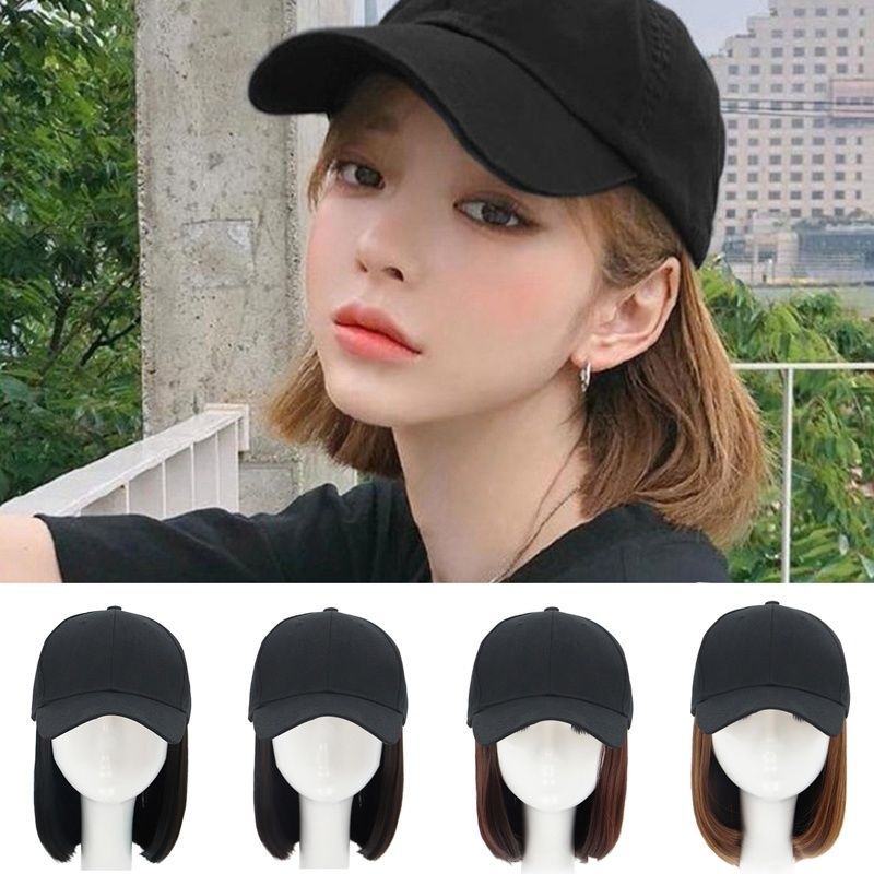 Hat Wig One-Piece Fashion Short Hair Wig Female Summer Bob Head ...