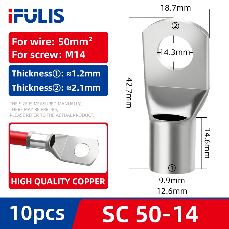 SC16-6 SC25-8 SC35-8 SC1.5-95mm² Tinned Thicken Copper Lugs Ring Bolt ...