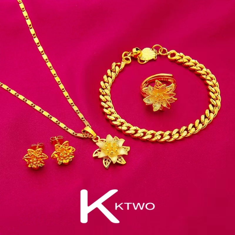 Original 18K Saudi gold pawnable Lotus Women's Pendant Necklace Fried ...