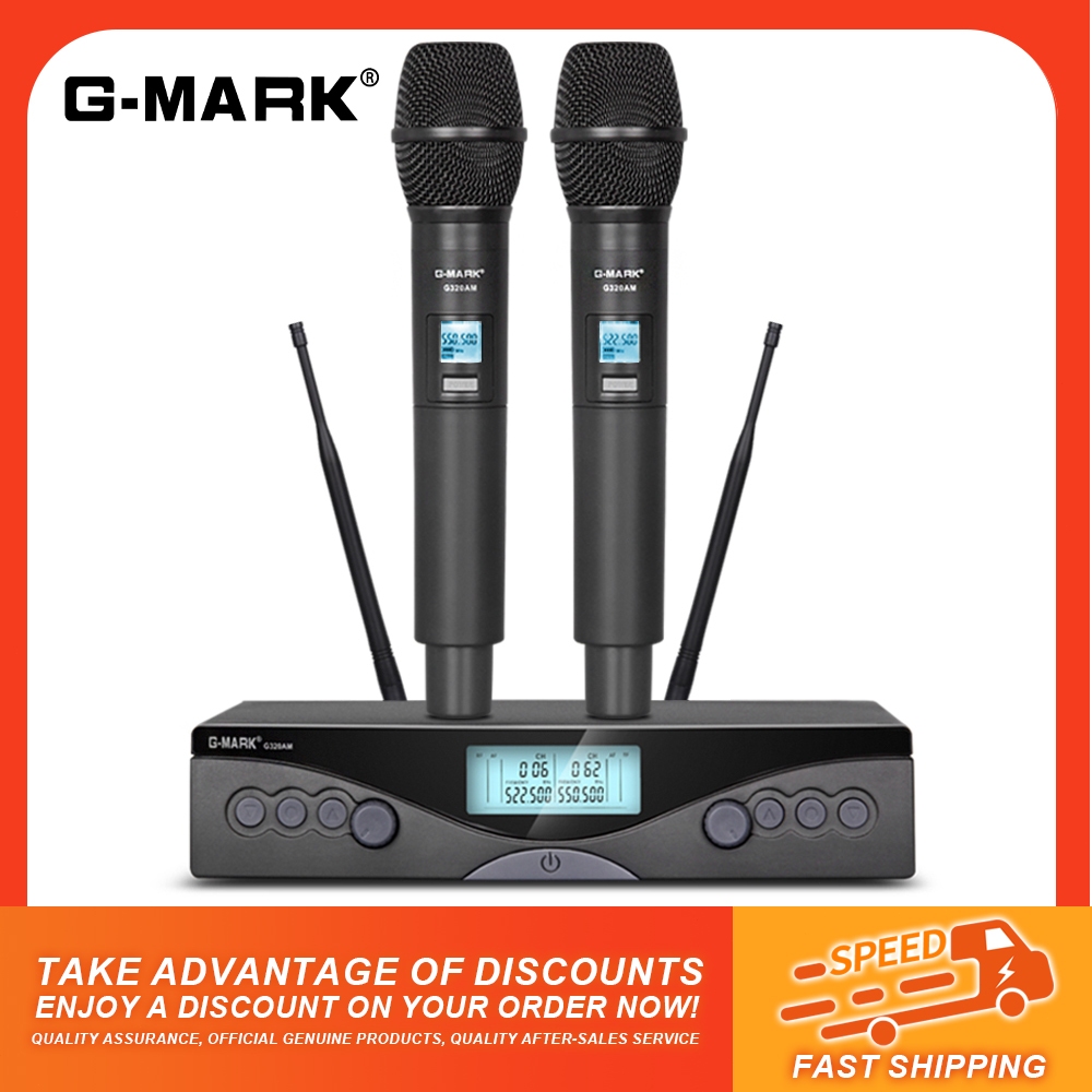 G-Mark G320AM UHF Wireless Microphone System Dual Mic Complete Set for ...