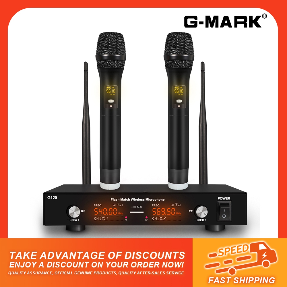 G-Mark G120 UHF Wireless Microphone System Dual Handheld Mic Complete ...