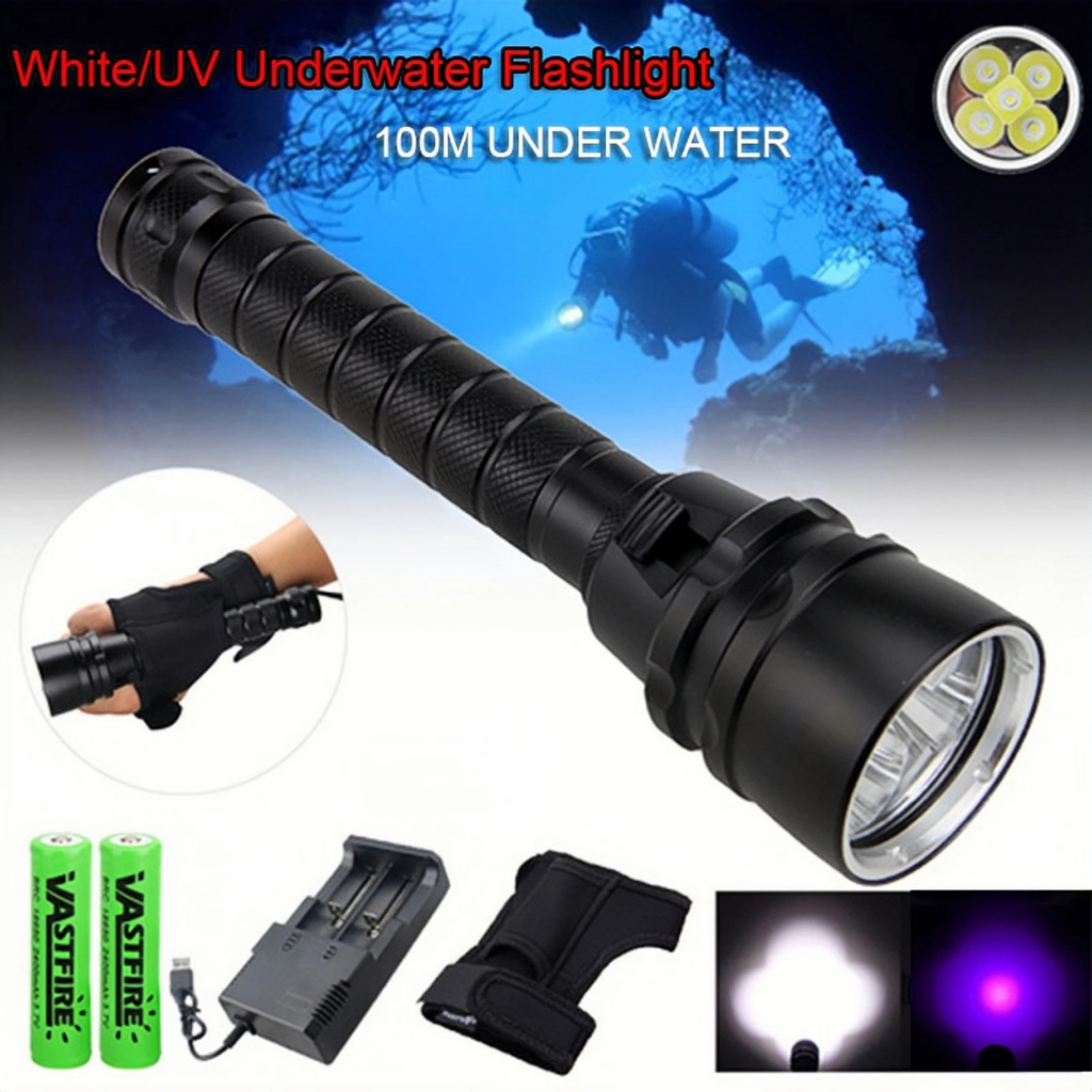 Scuba Diving Flashlight 200M Waterproof Underwater Torch Bright LED ...
