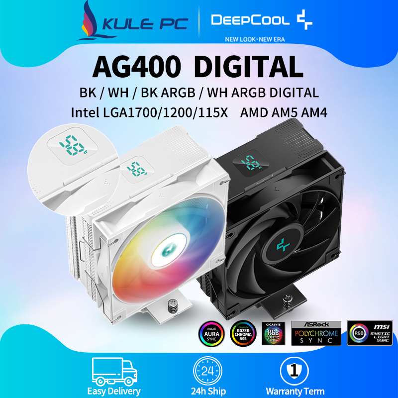 Deepcool AG400 Digital BK / WH ARGB CPU Cooler 4 Heat Pipes Digital CPU ...