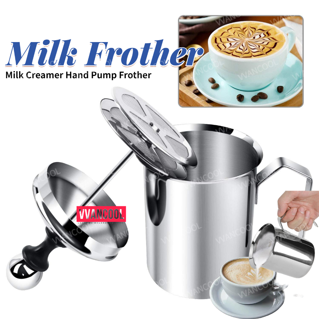 VVANCOOL Milk Creamer Hand Pump Frother Coffee Foam Pitcher Double ...