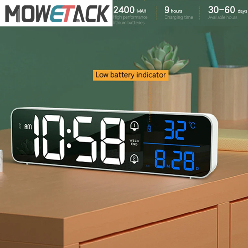Music LED Digital Alarm Clock Temperature Date Display Desktop Mirror ...
