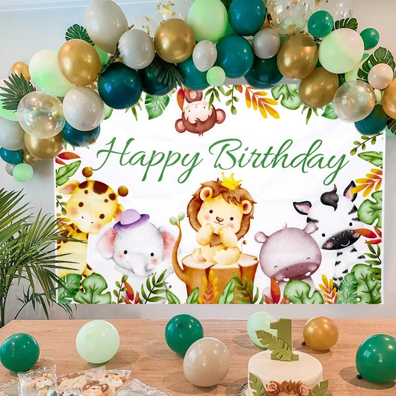 100*150cm Cute Zoo Birthday Backdrop Cloth Animals Themed Happy ...