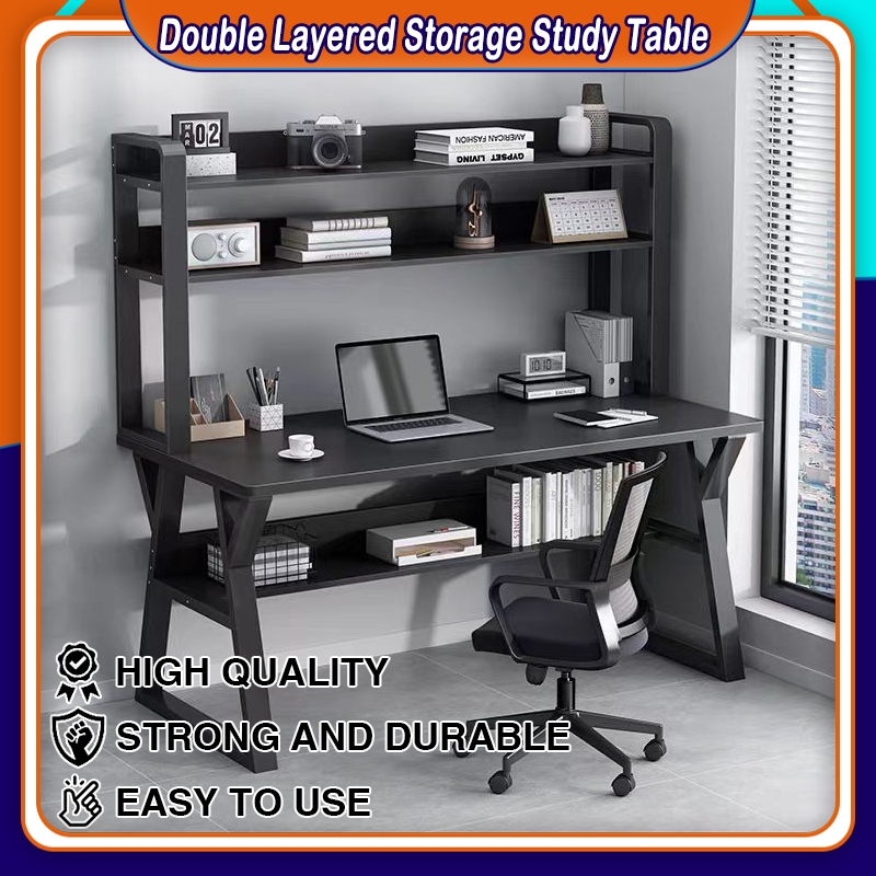 【Double Layer Thickening】Student Study Table 80/100/120CM Desk Bookcase ...