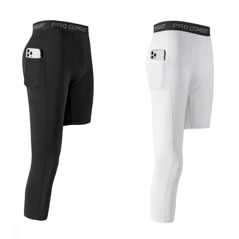 Men's One Leg Compression Pants Active High Stretch Breathable Leggings ...