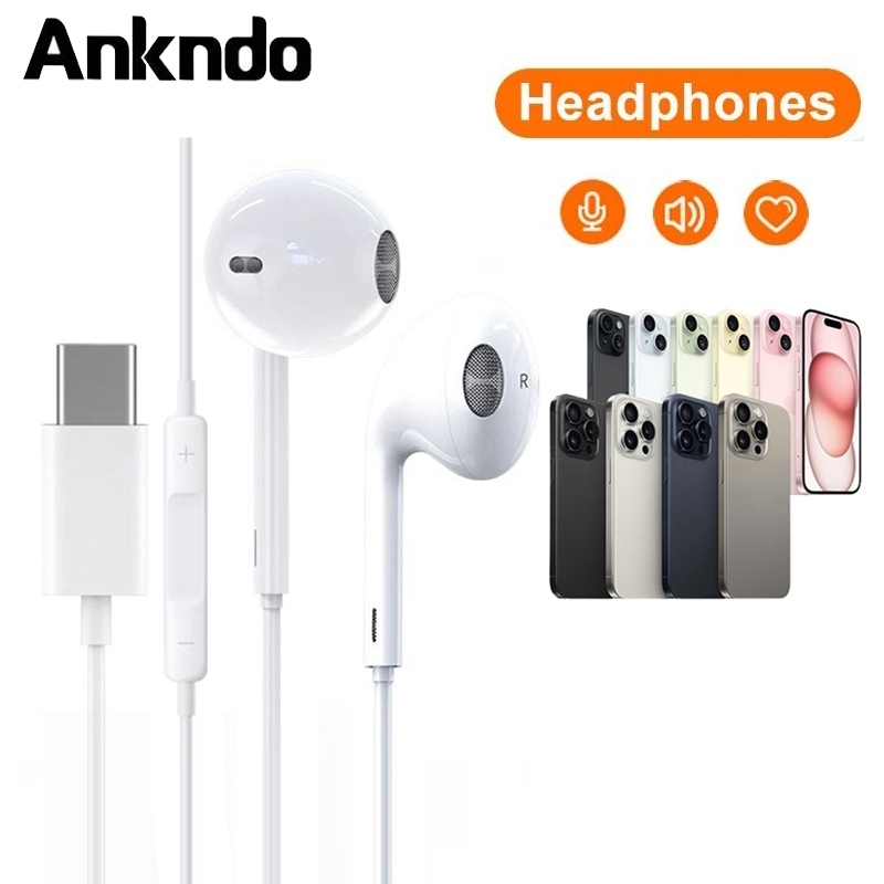 Ankndo Wired Type-C Earphones For IP 15 Pro Max in-Ear Earbuds Type-C ...