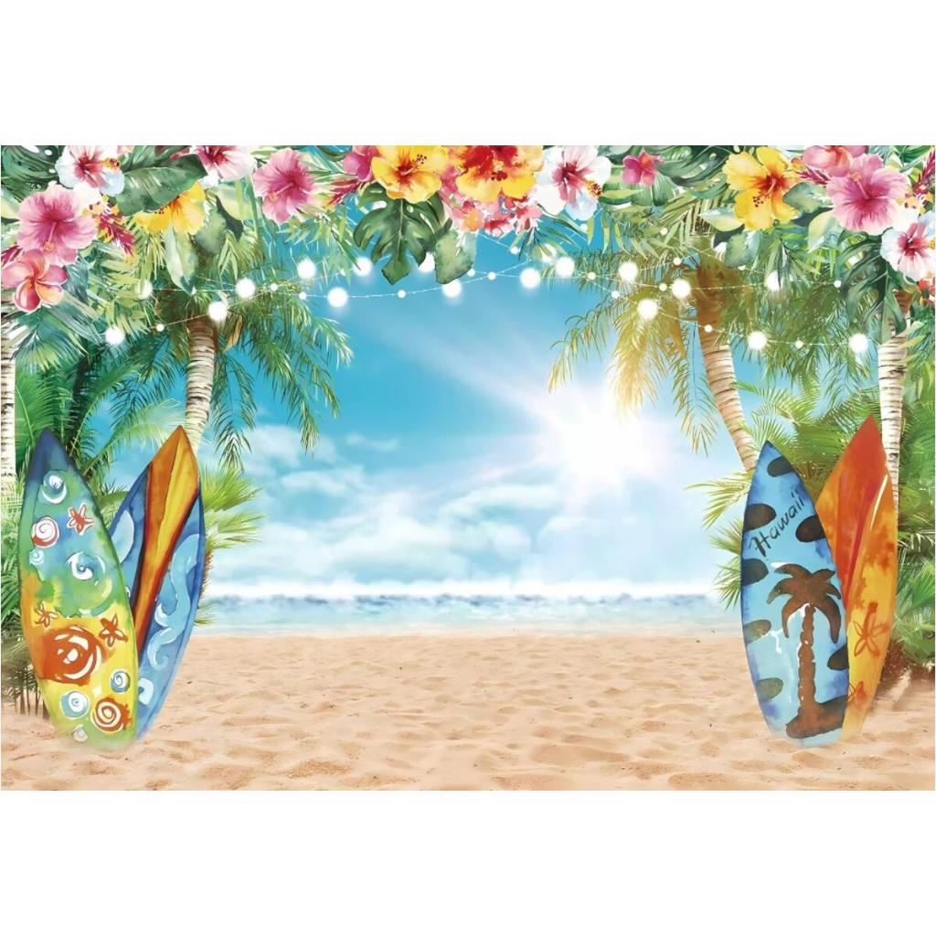 7x5ft Hawaiian Beach Photography Backdrop Sky Ocean Tropical Flower ...