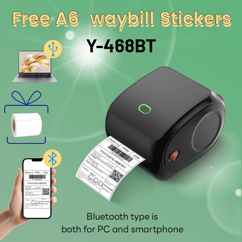 A6 Waybill Printer- Y468, Bluetooth/Cellphone USB 4 inches Thermal Printer Express Label Printer ...