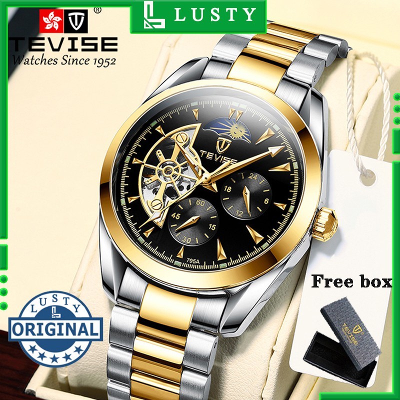 【Original】TEVISE Watch for men Automatic analog Skeleton Gold Luxury ...