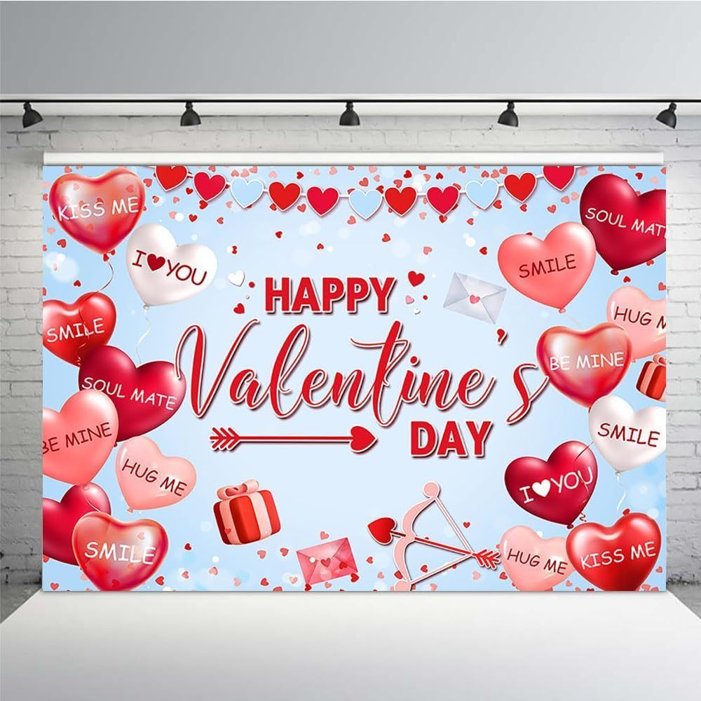 7x5ft Happy Valentine's Day Backdrop for Photography Romantic Red Heart ...