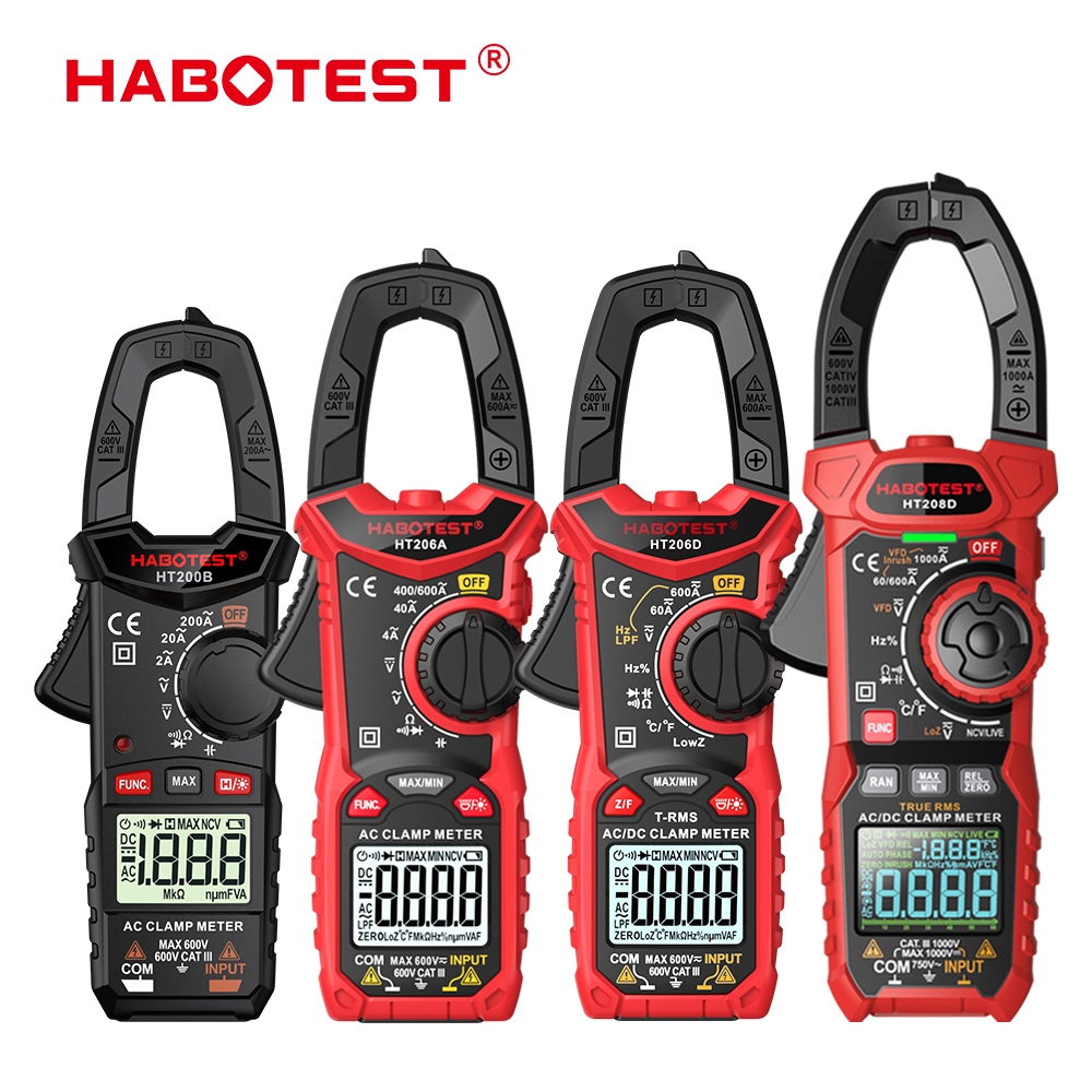HABOTEST HT208 HT206 Digital Clamp Meter 1000V 600V AC/DC 6000 Counts ...