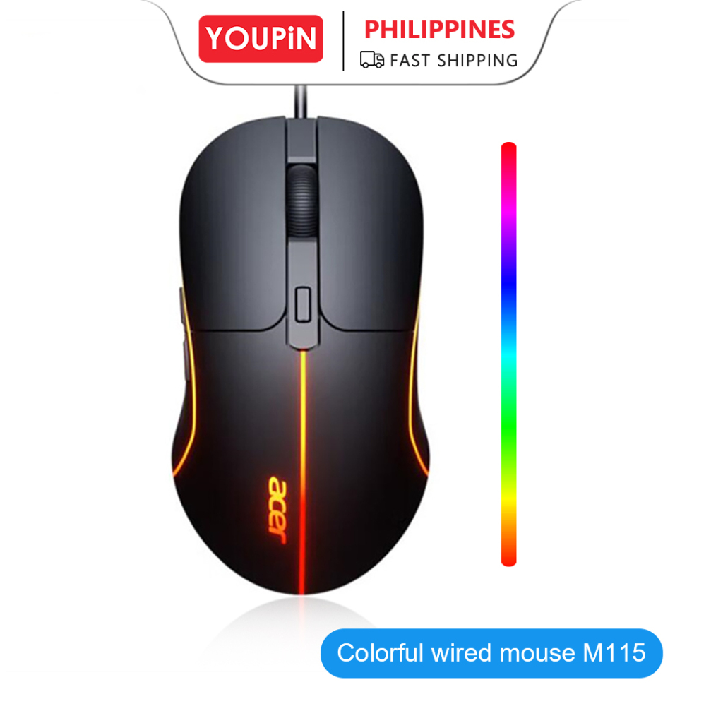Youpin Acer USB Wired Mouse M115 Colorful Light Effect 800/1600/2400 ...