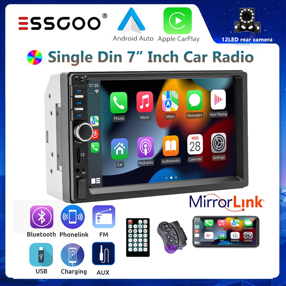 ESSGOO 7 Inch car MP5 Player 1 Din 2 din Universal Car Stereo With Bluetooth Carplay Android ...