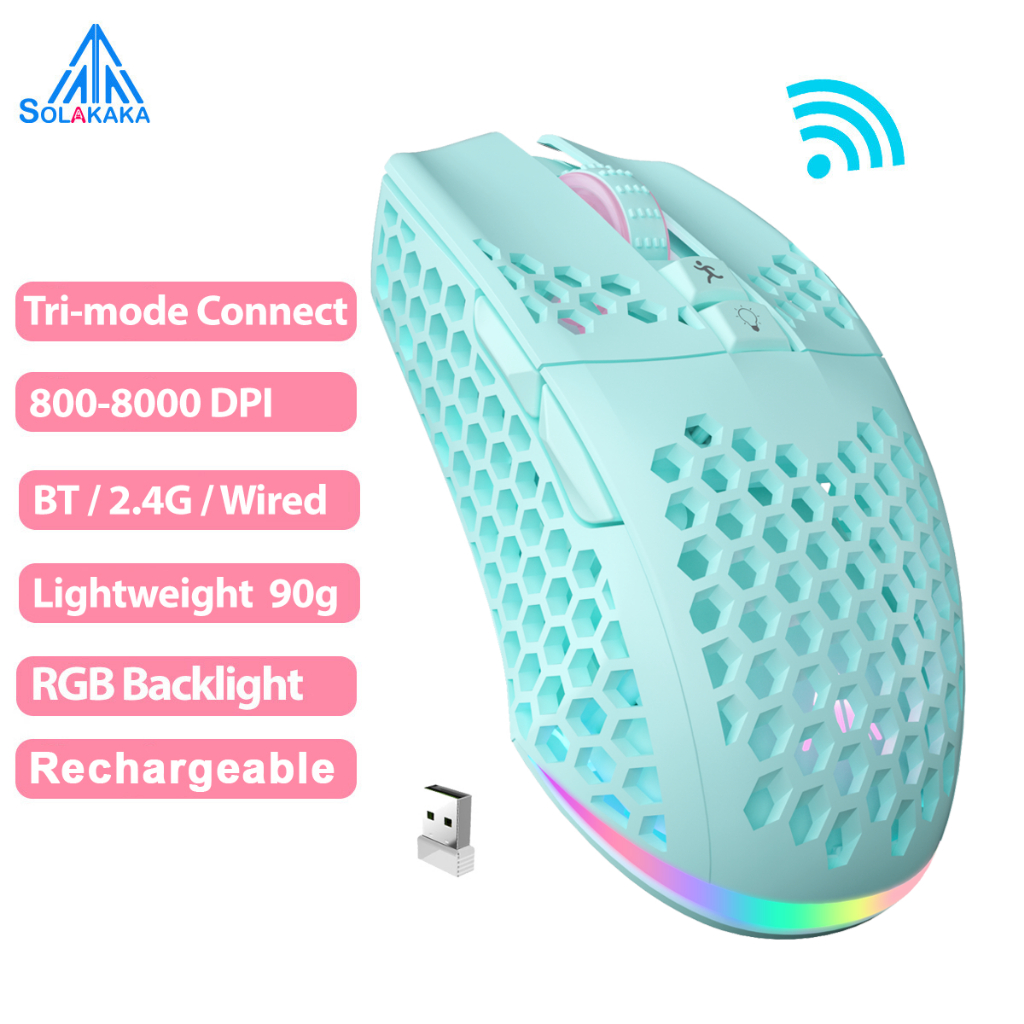 SOLAKAKA SM600 Wired 2.4G Wireless Charging Bluetooth Mouse with Honeycomb Case, Ergonomic RGB ...