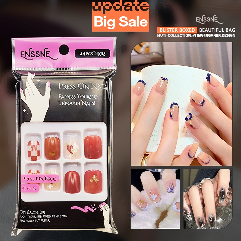 ( Clearance 400-100 ) Fake Nails Set Boxed with Glue 24pcs Long / Short ...