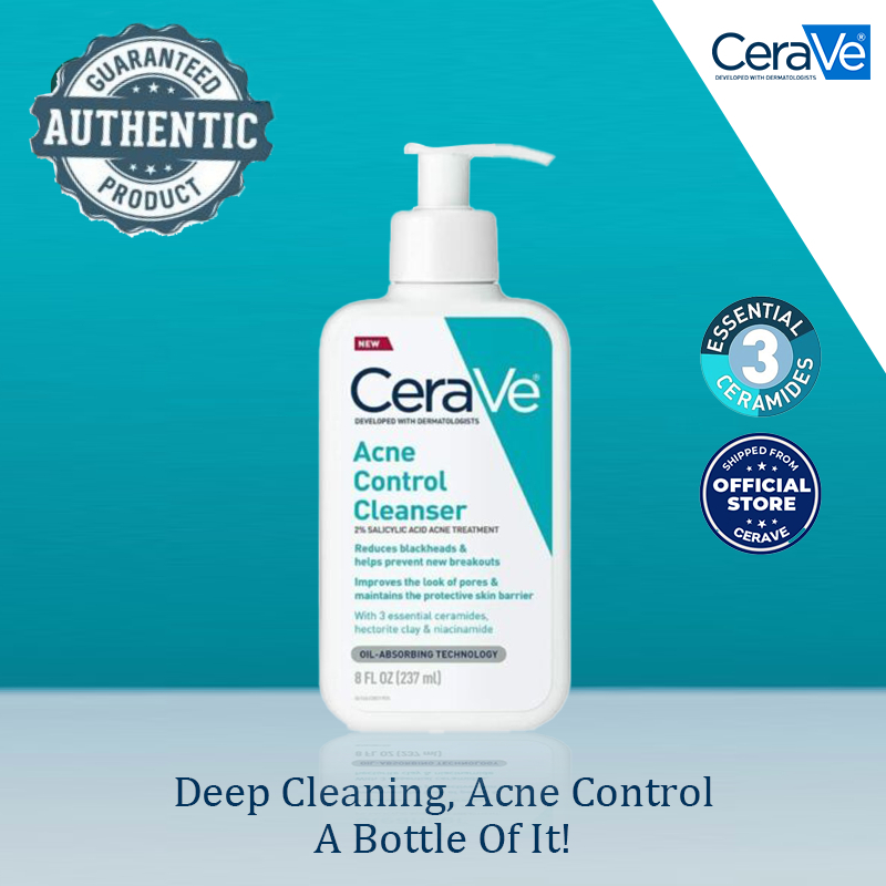 Cerave Acne Control Cleanser For Face Anti Acne Blackhead Remover Oil