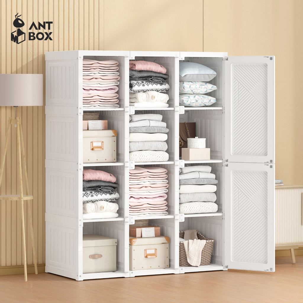 ANTBOX White Wardrobe 12 Cubes Folding Installation Free Magnetic ...