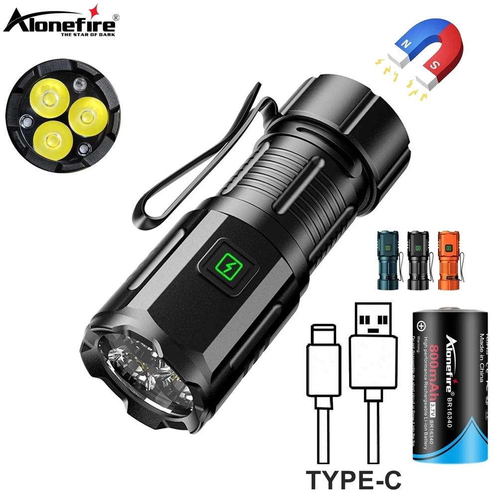AloneFire X63 Super Bright 3x LED Mini Flashlight Type-c USB ...