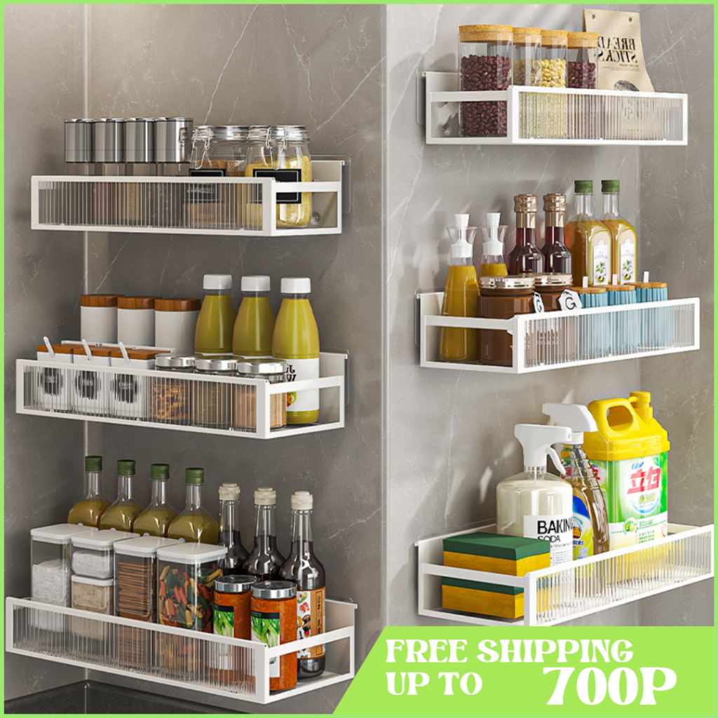 Kitchen Organzier Spice Rack Wall Mounted Free Drilling Condiments Rack ...