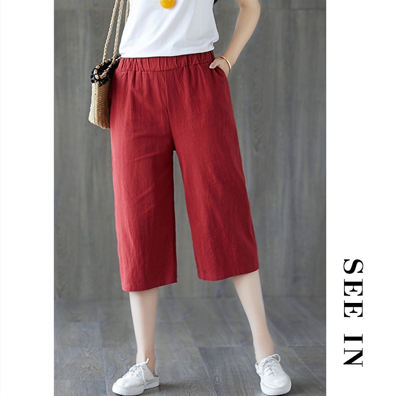 Tokong Square Pants For Women Linen Cotton Legging Culottes Plus Size ...