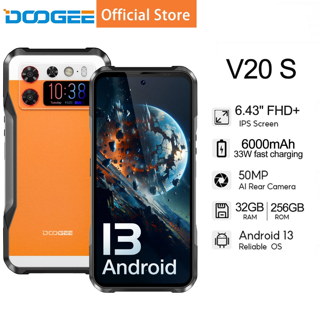 DOOGEE V20S 6.43" AMOLED FHD+ 6000mAh/33W fast charging 32GB RAM+256GB ROM Rugged Mobile Phone ...