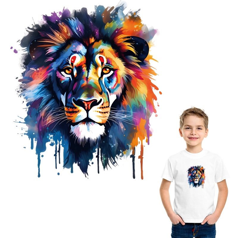 Colorful Lions Heat Transfer Decals Jeans Stripes Heat Press Appliqued ...