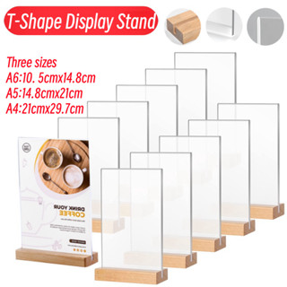 A4 Acrylic T-Shape Display Stand Double Sided Plastic Paper Holder ...