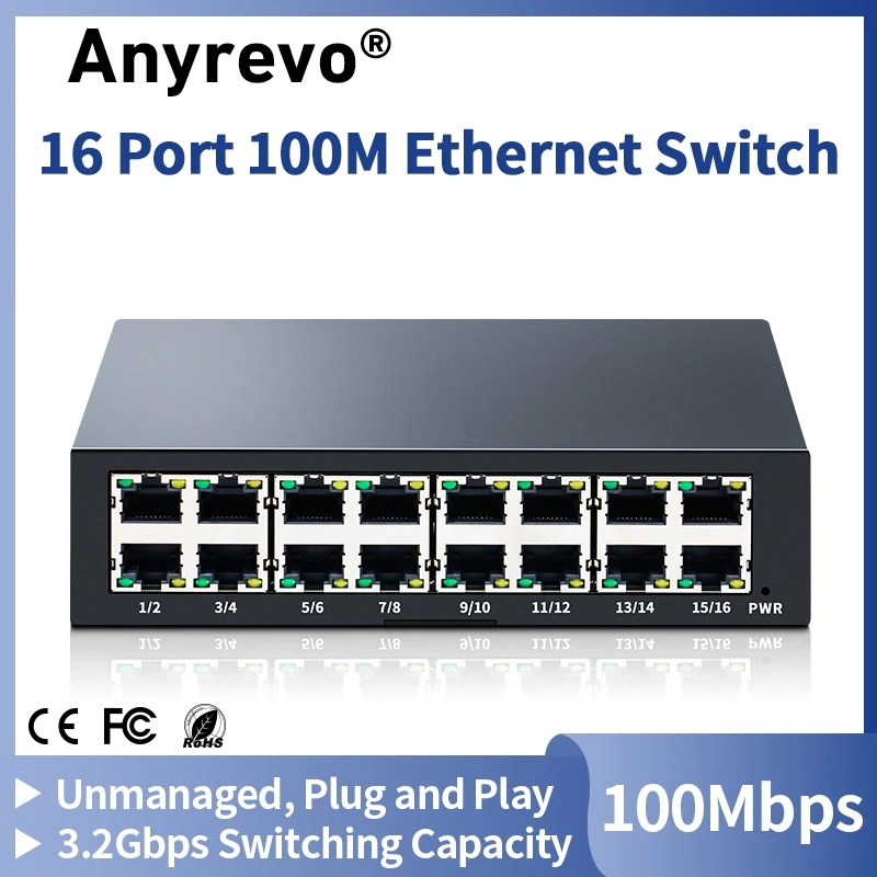 16 24 Port Ethernet Switch 100mbps Network Fast Smart Switcher