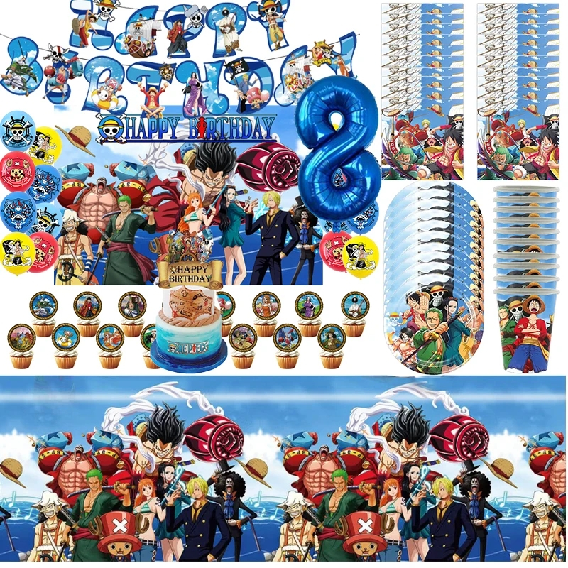 One Piece Birthday Decoration Theme Party Cupcake Tablecloth Banner ...