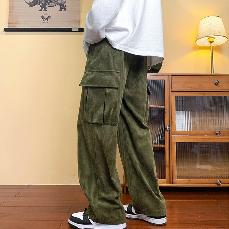 WD Korean Black Baggy pants for men Waffle Cargo Pants For Men Straight ...