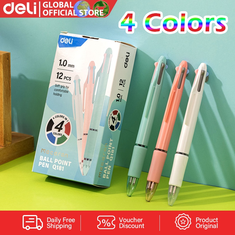 Deli Four-Color Ballpen Multicolor Ballpoint Pen（Black/Blue/Red/Green ...