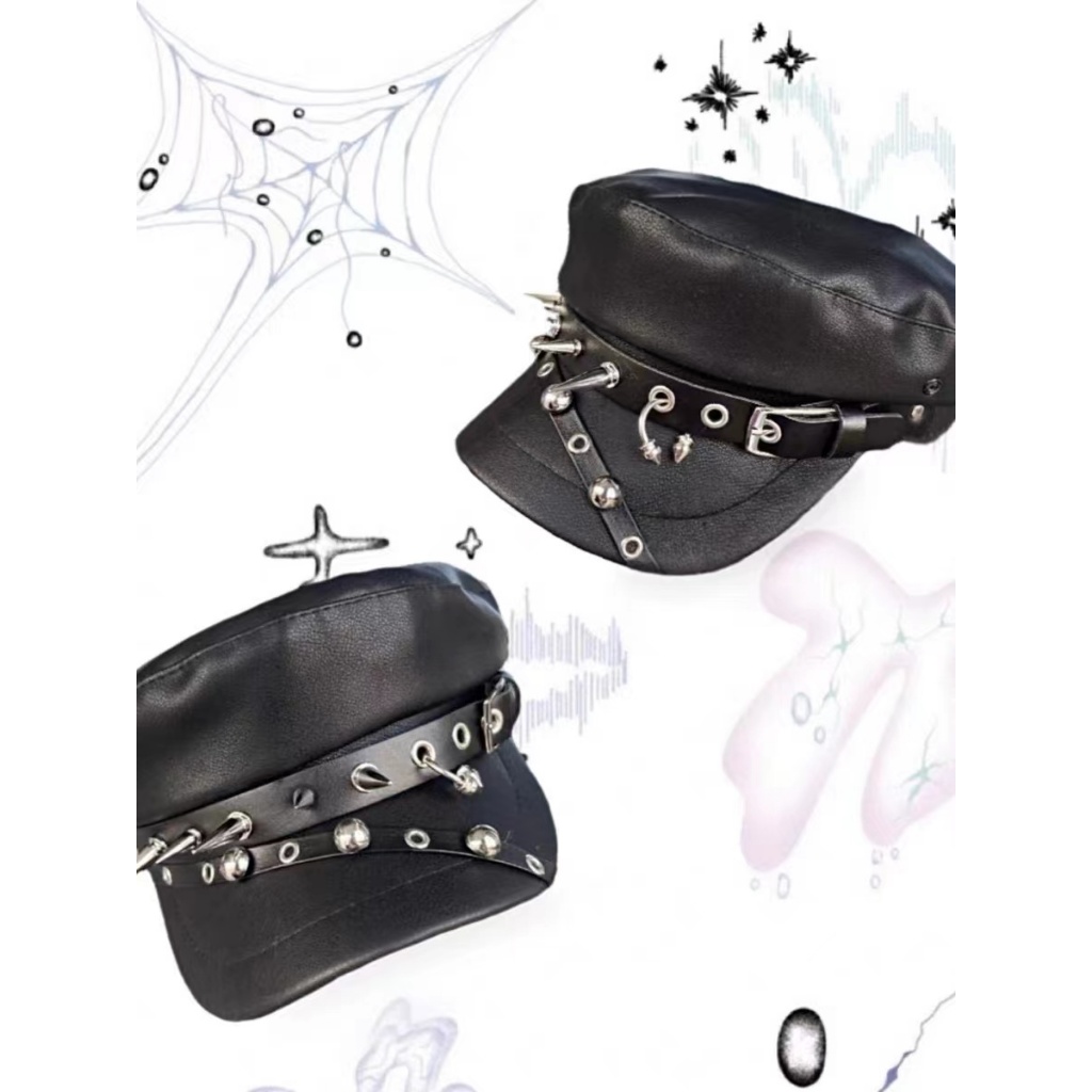 Spring New Style Black Punk Rivets Asian Culture y2k Dark Retro Cap ...