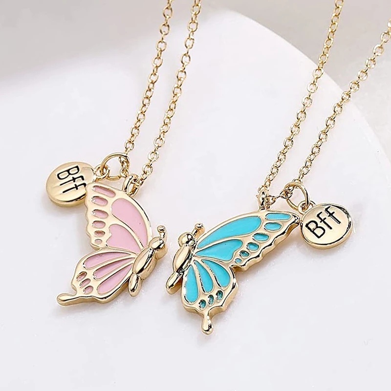 Cute Butterfly BFF Necklaces 2pcs Enamel Butterfly Friendship Necklace for Girls Women Best ...