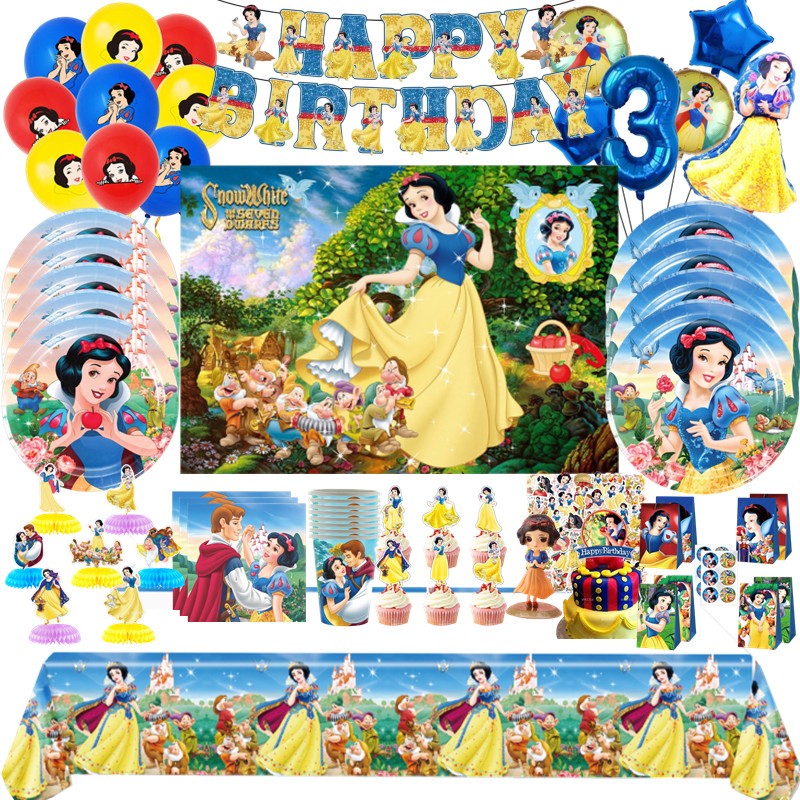 Snow White Princess Theme Birthday Party Supplies Cup Plate Tablecloth ...
