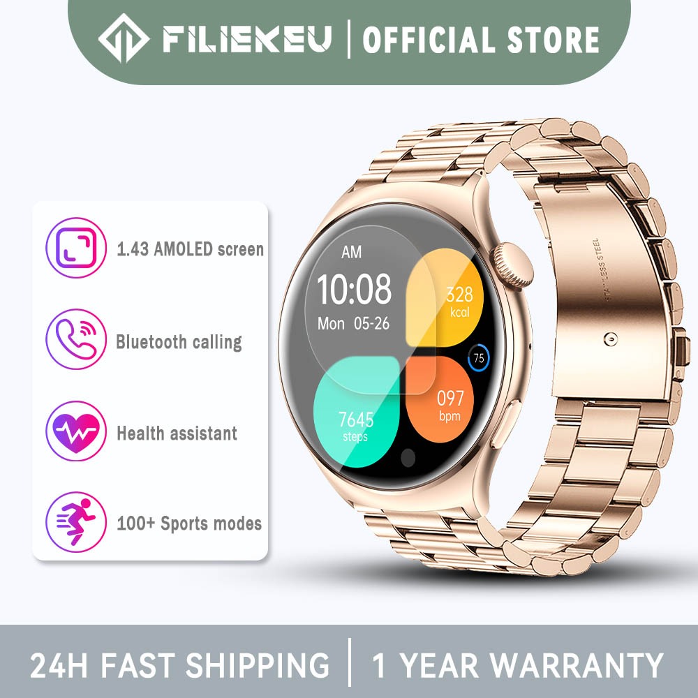 FILIEKEU Round Smartwatch 1.43 Inch AMOLED HD Touch Screen Bluetooth ...
