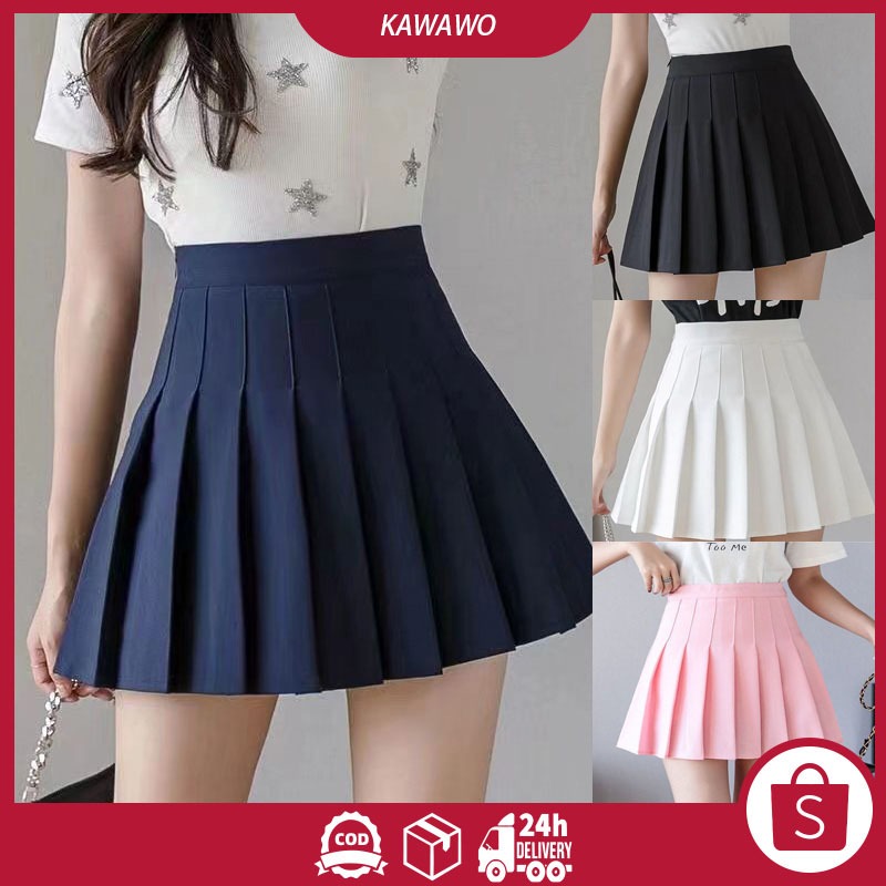 [24h Ship out] Sports Korean High Waist Skirt Tennis Skirt Navy Blue Pleated Skirt Mini Skirt ...