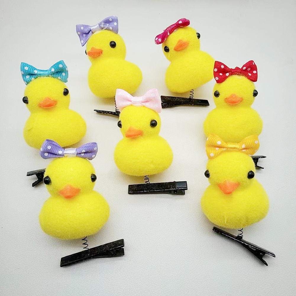 HW Little Yellow Duck Hairpin Flocking Duck Spring Hair Clip Bowtie ...