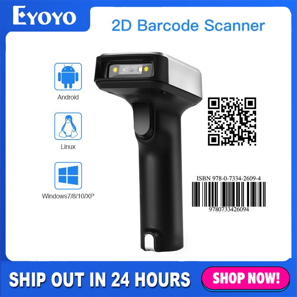 Eyoyo 1D 2D Barcode Scanner Wireless Bluetooth Barcode Scanner 2D QR Code Scanner 3-in-1 USB ...