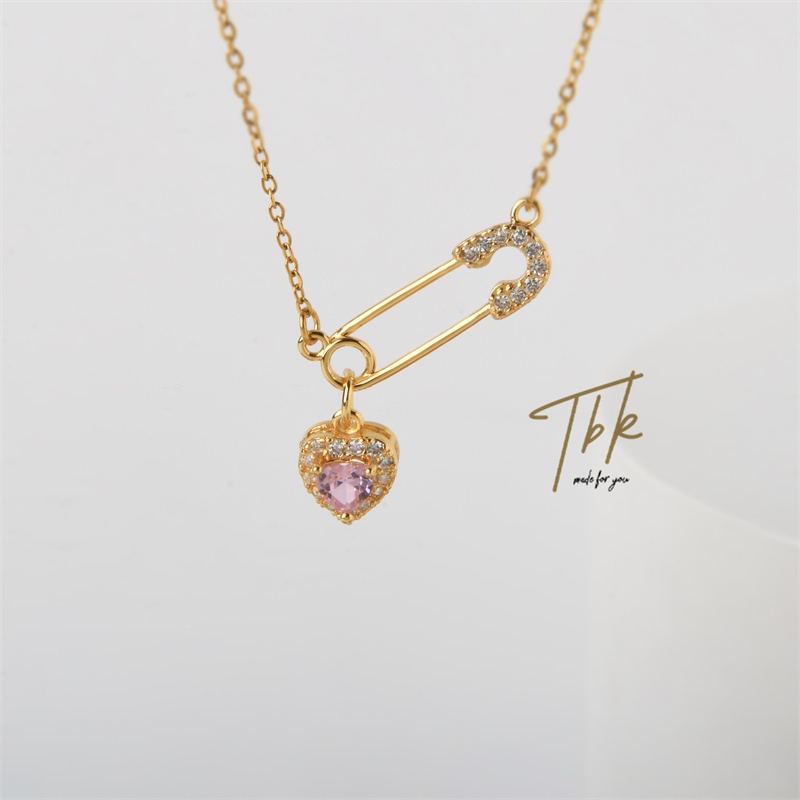 TBK 18k Gold Safety Pin Heart Pendant Necklace for Women Accessories ...
