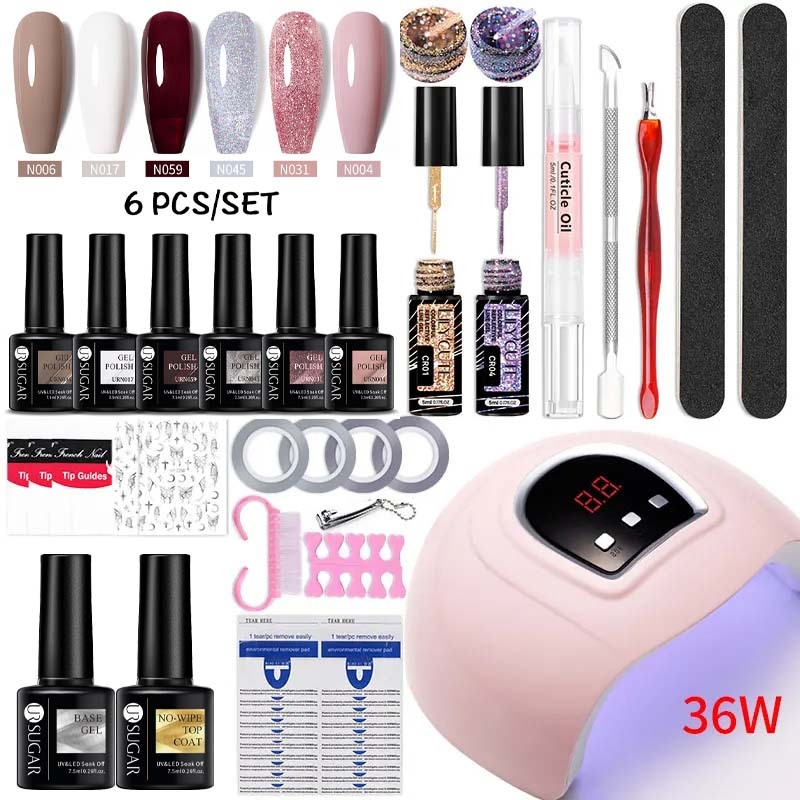 UR SUGAR Gel Polish Set 6 Colors With UV Nail Lamp Reflective Liner Gel ...