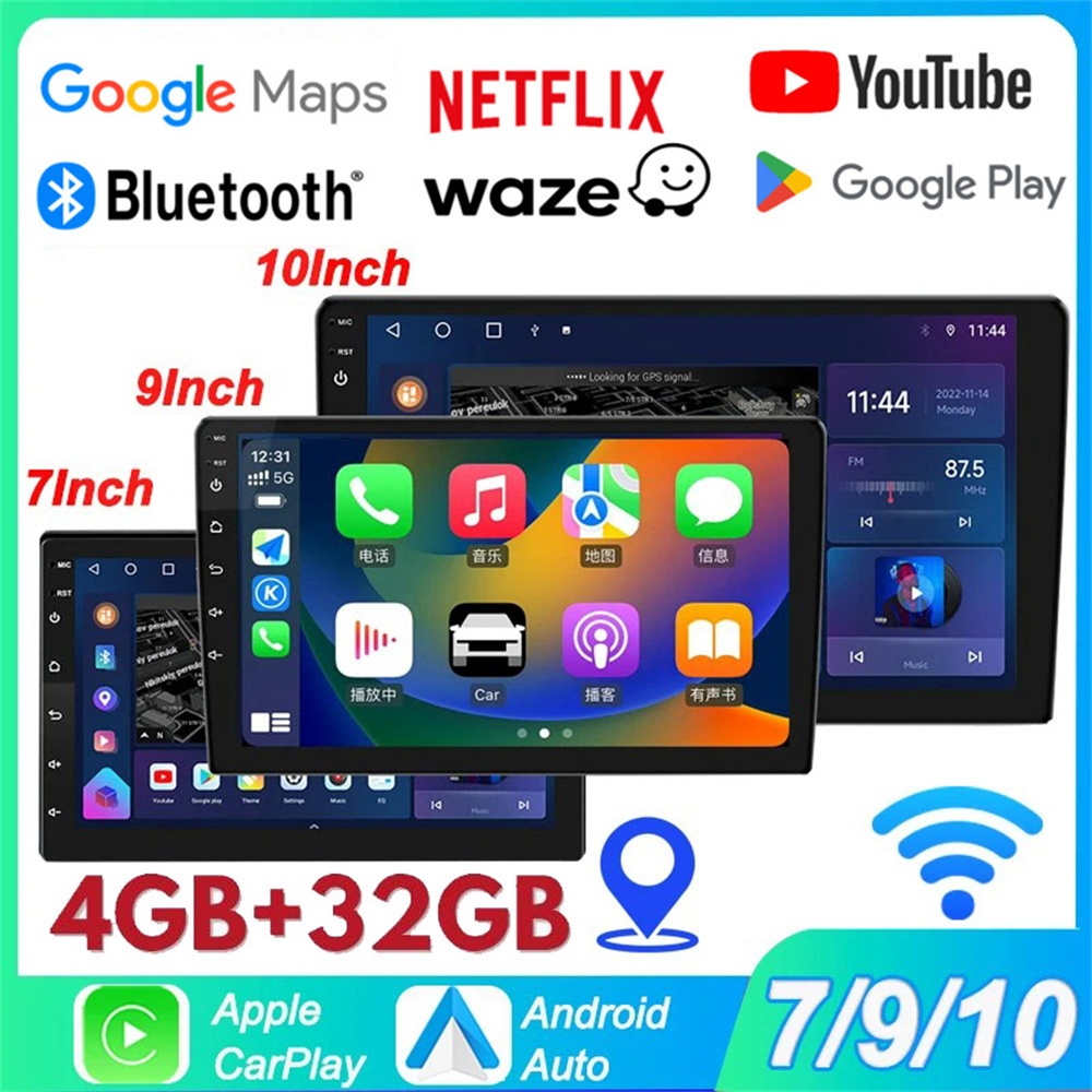 ( 4G+32G 4 Core Carplay &Android Auto) 7"/9"/10.1"Inch Android 12 Car ...