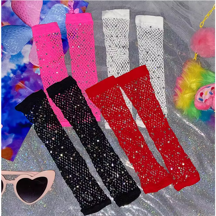 Mesh Hollow Fingerless Long Gloves Fishnet Net Gloves Arm Sleeve Party ...