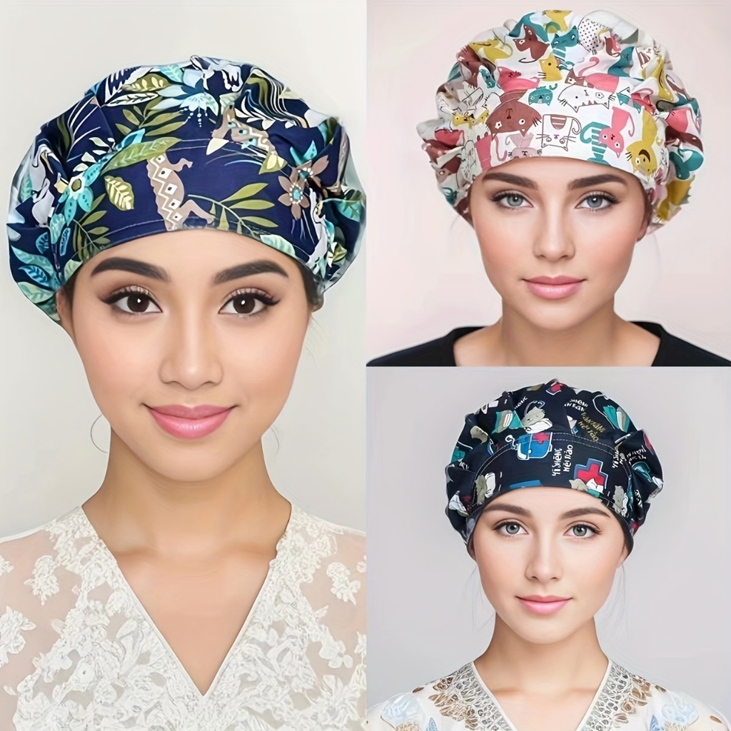 Surgical cap medical operation doctor nurse cap flower print fluffy cap ...