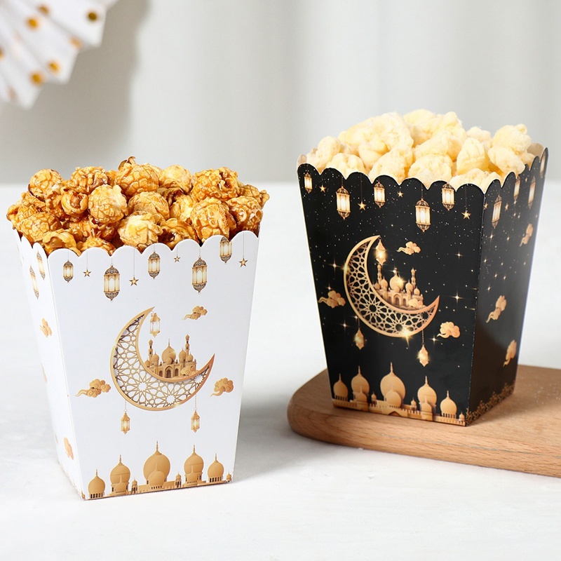 6pcs/pack White Black Popcorn Box Ramadan Decoration Mini Paper Popcorn ...